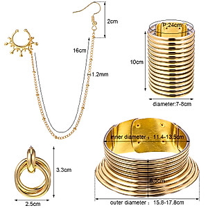 Hicarer 6 Pcs African National Gold African Jewelry Women Set Flamboyant Egypt Choker Bracelet African Nose Rings Hoop Chain Earrings for Halloween Theme Party