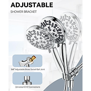 JDO Shower Head with Handheld, High Pressure Handheld Shower Head 9 Settings, Detachable Shower Head Set with Stainless Steel Hose and Shower Bracket (Chrome)
