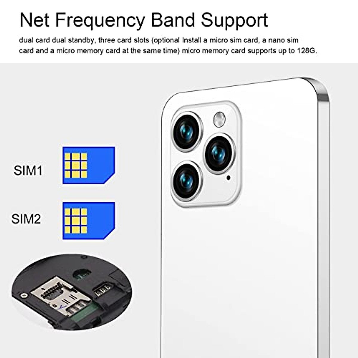 Zunate I14pro Max 4G Smartphone, 6.1in HD Screen Phone for Android 11 with Navigation System, Dual SIM 4GB RAM 64GB ROM 8MP 16MP 4000mAh Battery Unlocked Mobile Phone for Senior(White)