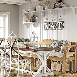 Barnyard Designs Eat Sign Wall Decor, Rustic Farmhouse Decoration for Kitchen and Home, Decorative Hanging Wooden Letters, Country Wall Art, Distressed Brown/White, 24" x 8”