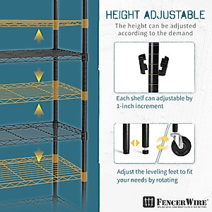 Fencer Wire NSF Commercial Heavy Duty Wire Shelving w/Wheels, Leveling Feet & Liners, Kitchen Storage Shelf, Garage Shelving Storage, Utility Wire Rack Storage Shelves, w/Liner, 36 x 18 x 76 5-Tier