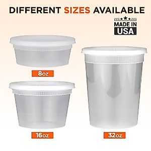 [36 Pack] Food Storage Containers with Lids, Round Plastic Deli Cups, US Made, 16 oz, Pint Size, Leak Proof, Airtight, Microwave & Dishwasher Safe, Stackable, Reusable, White