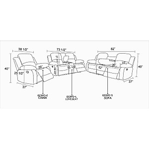 3-Piece Modern Couches for Living Room Furniture, Adjustable Recycled Leather Reclining Sofa Set with Chair Loveseat & Cup Console