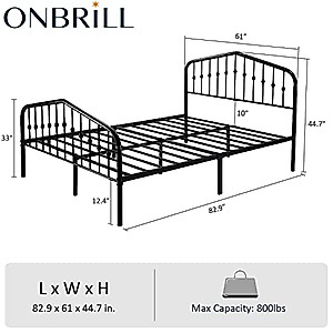 ONBRILL Queen Size Metal Bed Frame with Headboard and Footboard,Steel Slat Support, No Box Spring Needed