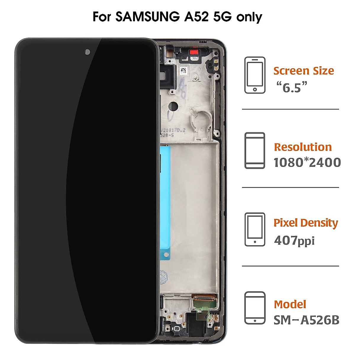 A-MIND for Samsung Galaxy A52 5G SM-A526 Original LCD Display Touch Digitizer (Not for A52 4G) A526U A526T A526V A526A A526B A526U1 A526W Screen Replacement Full Assembly Repair Kits with Frame