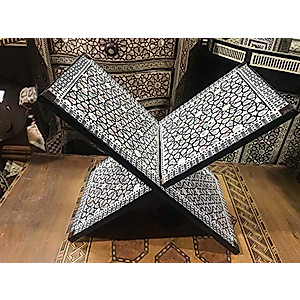 Egyptian Handmade Islamic Muslim Quran Holder Stand Beech Wood Inlaid Mother of Pearl 16.8" M01