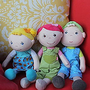 HABA Snug Up Edda - 10" Soft Doll with Fuzzy Blonde Hair, Embroidered Face and Removable Blue Dress (Machine Washable) for Ages 18 Months +