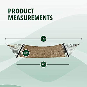 Project One 10FT Polyester Soft-Spun Rope Hammock, 51inch Large Double Wide Two Person with Spreader Bars - for Outdoor Patio, Yard, and Porch (Tan)