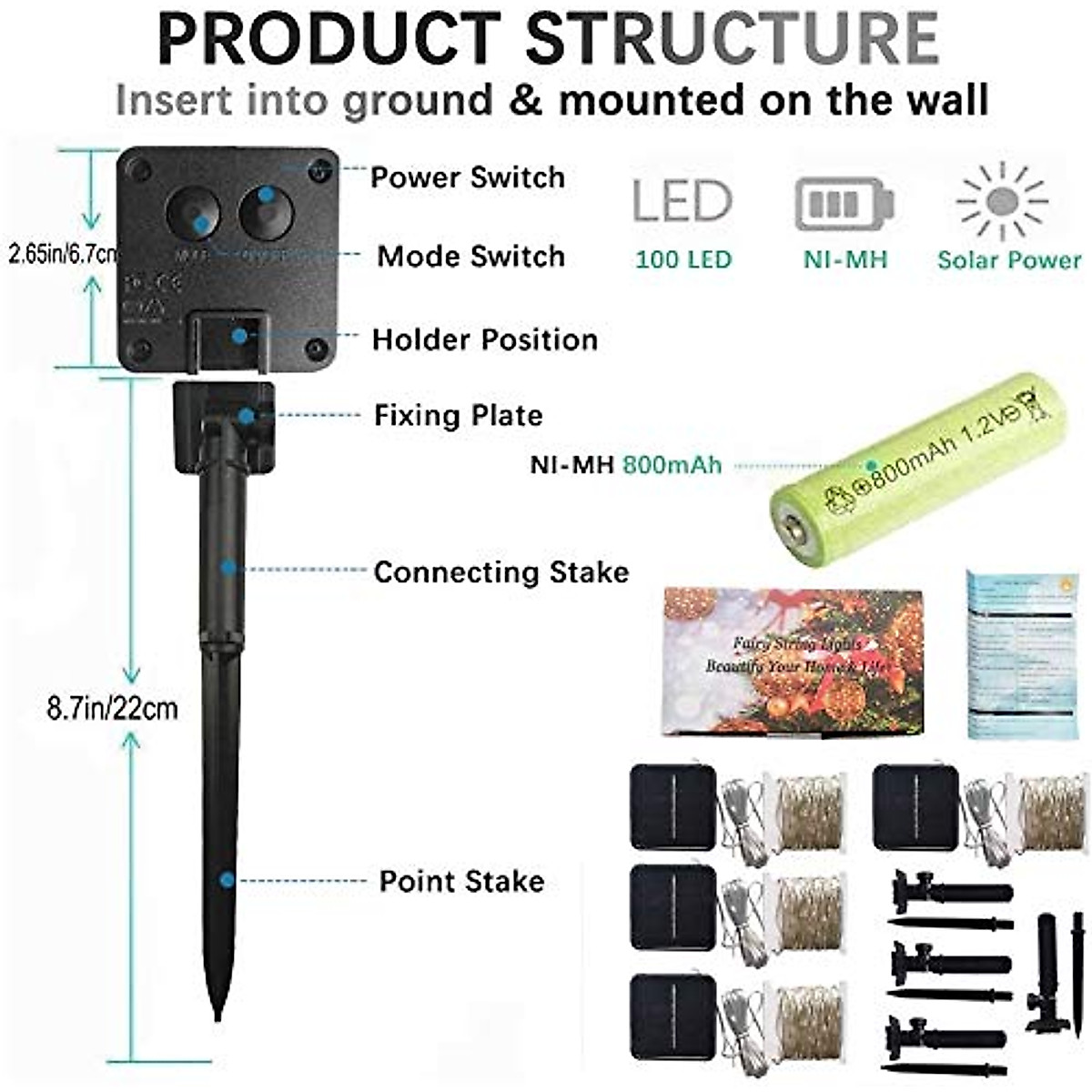 LiyuanQ Solar String Lights, 4 Pack 100 LED Solar Fairy Lights 33 Feet 8 Modes Silver Wire Lights Waterproof Outdoor String Lights for Garden Patio Gate Yard Party Wedding Indoor Bedroom Cool White