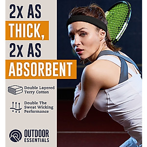 OutdoorEssentials Sweat Bands Headbands Men - Sweatbands for Women - Sports Headband - Sweat Absorbing Headband - Black, One Size - Hiking