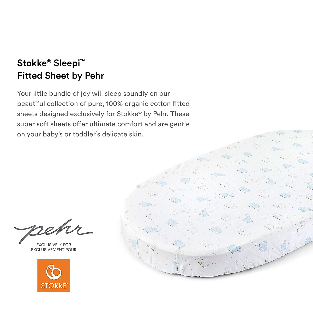 Stokke Sleepi Fitted Sheet by Pehr, Elephant - Soft Sheets for Stokke Sleepi Mini & Crib/Bed - Available in Playful Patterns - 100% Cotton