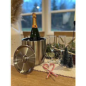 Tiken 3L Double-Wall Vacuum Insulated Ice Bucket with Lid & Tong Stainless Steel Champagne Buckets for Cocktail Bar, Parties & Outdoor