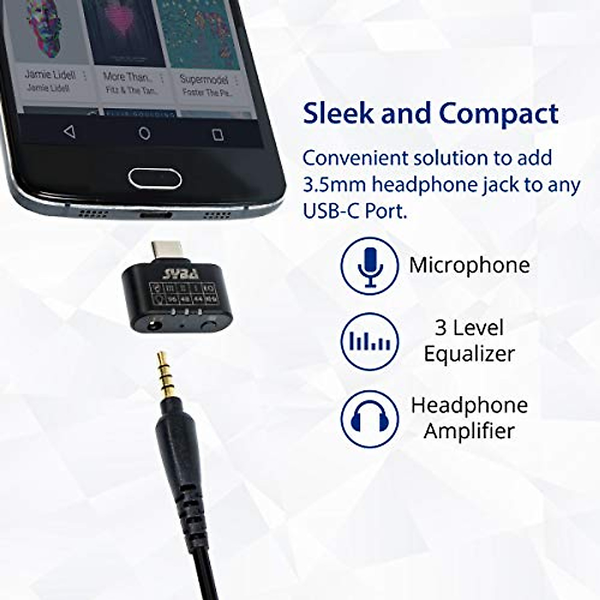 Syba 96 Khz 24 Bit DAC USB-C Tupe C Audio Sound Adapter to 3.5mm Headphone Amplifier 3 Level Eq SD-AUD20223