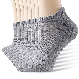 IDEGG 8 Pairs Ankle Performance Athletic Running Socks Low Cut Sports Tab Socks for Women and Men (Grey, Women Size:8-12)