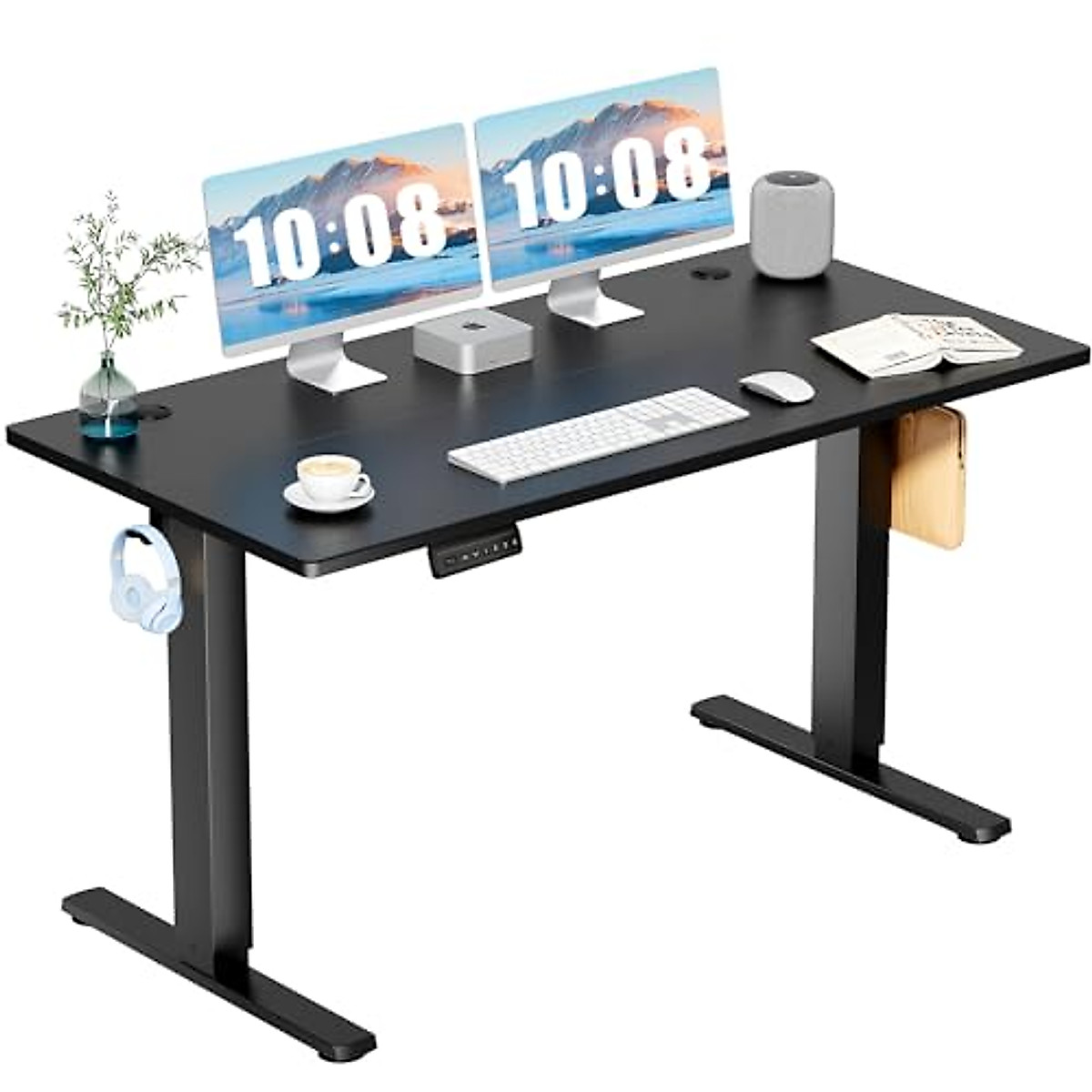 Electric Standing Desk - Height Adjustable Table with 3 Memory Presets, Ergonomic Computer Workstation with T-Shaped Metal Bracket Suitable for Home Office, Black, 4024