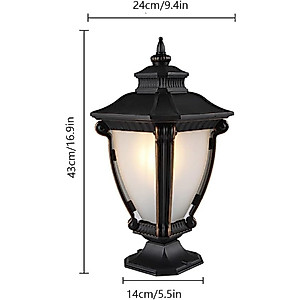 UYTTLHK Simple and Creative Post Light, Country Style Outdoor Post Lights, Industrial Style Lighting Fixture with Frosted Glass Shade, Cast Aluminum E26 Socket Post Lamp Deck Garden