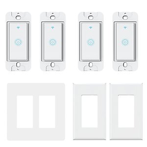 Smart Switch4 Pack, Double Smart Light Switch, Milfra in-Wall WiFi Smart Switch Compatible with Alexa and Google Home, No Hub Required, Neutral Wire Needed,2.4Ghz WiFi only. 4 Pack