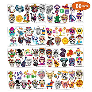 Day of the Dead Dia De Los Muertos Temporary Tattoos Sticker for Kids Birthday Decorations Halloween Festival Mexican Suger Skull CarnivalThemed Party Favors Supplies Cute Kids Boy Gifts Ideal Prizes