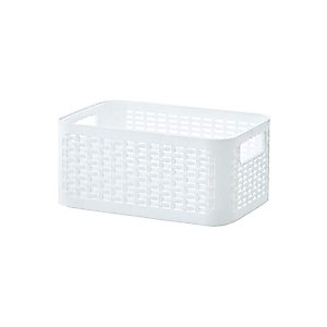Superio Woven Plastic Storage Basket Box with Handles- Wicker Home Organizer Shelf Bins for Closet- Use for Socks, Jeans, Undershirts, Belts, Accessories (9 Quart, White)
