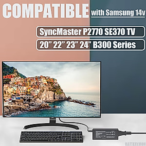 14V 4A Power Supply for Samsung SyncMaster P2770 S22C300H C27F398 C27F591 S24D300 S22E310 S27E310 S27B550 S20A350B S22F350F S22B150N S24D332H S27B350 UN22F5000 19" 20" 22" 23" 24" 27" LED Monitor Cord