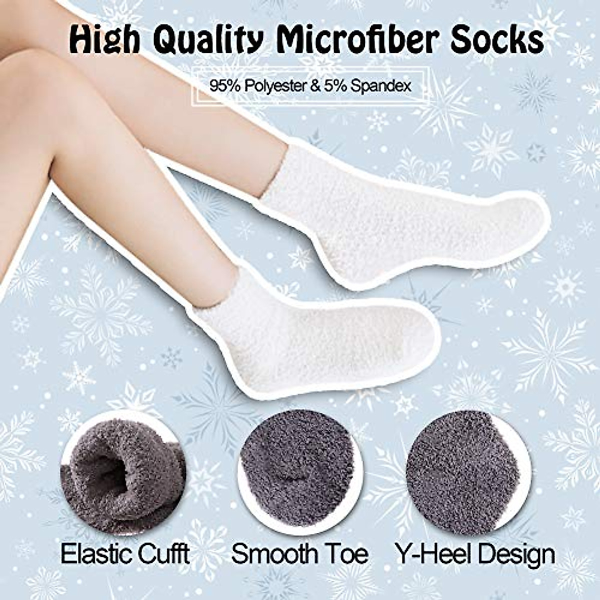 LANLEO 5/6 Pairs Womens Super Soft Fuzzy Plush Warm Winter Home Sleeping Slipper Socks 5 Pairs Solid Color Style