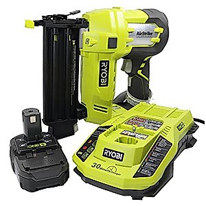 Ryobi 3 Piece 18V One+ Airstrike Brad Nailer Kit (Includes: 1 x P320 Brad Nailer, 1 x P102 2AH 18V Battery, 1 x P117 IntelliPort Dual Chemistry Battery Charger) (Renewed)