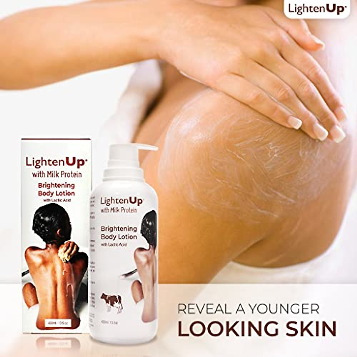 LightenUp, Lactic Acid Lotion | 13.5 Fl oz / 400ml | AHA Body Cream | Fade Dark Spots on Body, Knees, Armpit, Underarm | with Shea Butter, For Women and Men