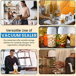 Electric Mason Jar Vacuum Sealer Kit, 3-in-1 Strong Suction, Handheld Rechargeable Sealer for Wide and Regular Mouth Mason Jars, Vacuum Bags, Jar Vacuum Sealer for Food Storage, Canning (White)
