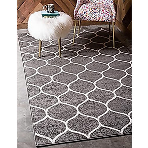 Unique Loom Trellis Frieze Collection Area Rug - Rounded (4' 1" x 6' 1", Dark Gray/ Ivory)