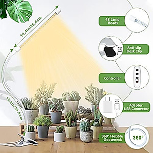 Grow Light for Indoor Plants, SUWITU 6000k Full Spectrum Plant Light, Clip-on Led Grow Lights, Plant Grow Light for Succulents Small Plants, Auto On/Off Timing, 1 Head 3 Lighting Modes & 10 Dimming