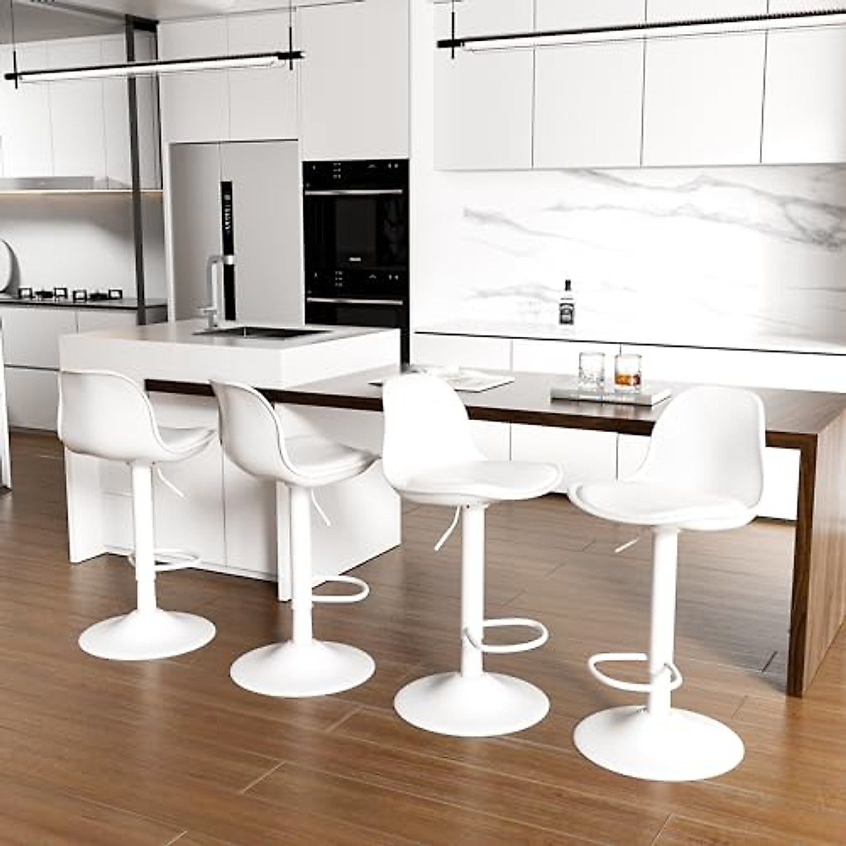 Miereirl Bar Stools Set of 2 Morden Height Counter Bar Stools with Polypropylene Back and Leather Seat，Swivel Adjustable Stool Chair for Home Kitchen Island-White