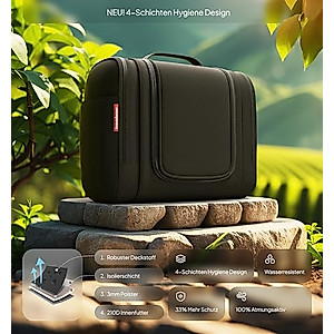 Travelaner [NEW] Hanging Toiletry Bag [Design 2023] for Women & Men, Quality Make Up & Travel Cosmetic Bag, Water Repellent, 7+ Liters of Storage Space, Large Side Pockets & Sturdy Zippers (Black)