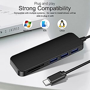 SHYPT USB C Hub USB Hub 3.0 Multi USB Splitter Adapter 3 Port Card Reader High Speed Type C Mini USB-Hub Extension Cable