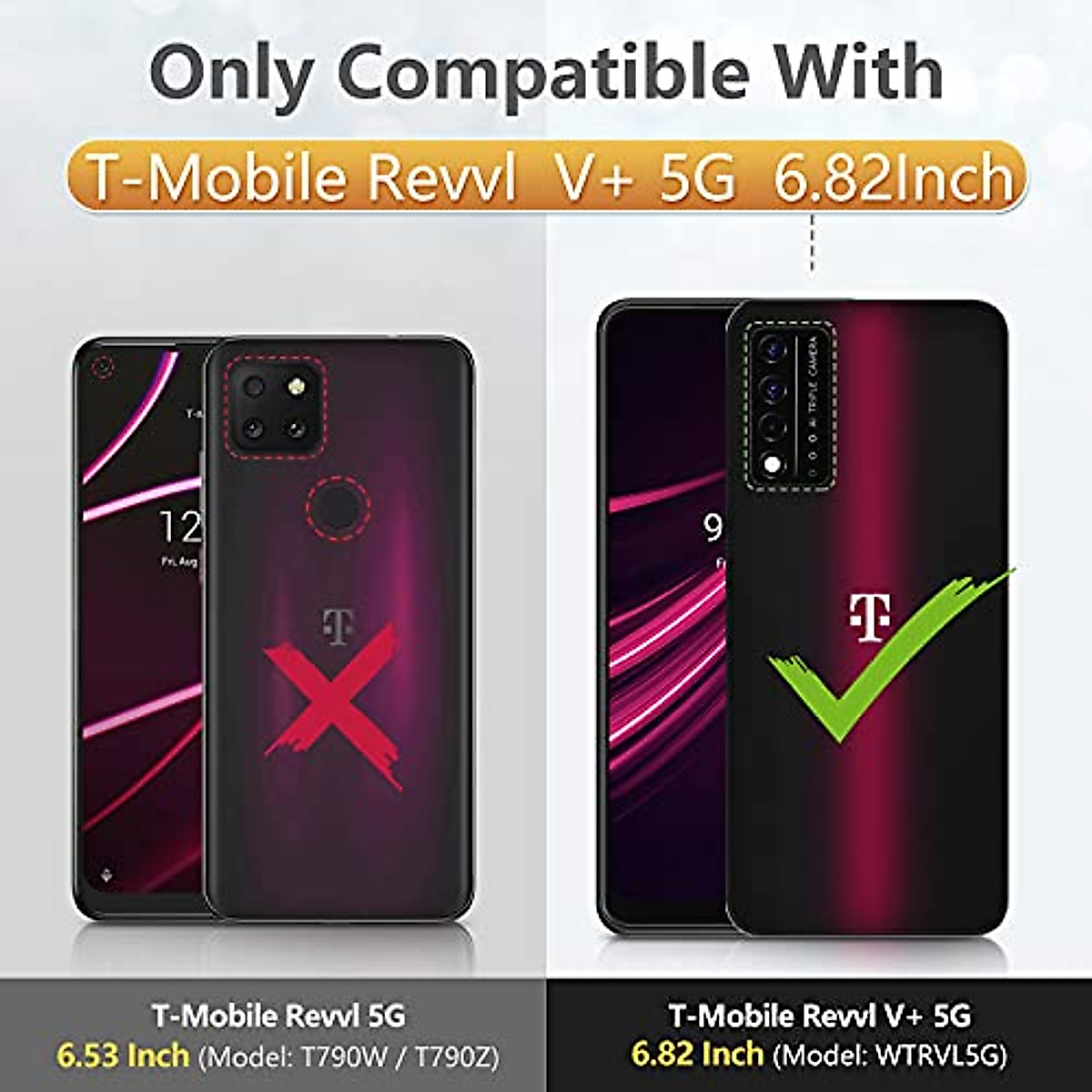 JXVM for T-Mobile Revvl V Plus 5G Case with Built in Screen Protector, Full Body Rugged Case for T-Mobile Revvl V+ 5G, Protective Phone Cover 6.82 inch 2021 (Black)