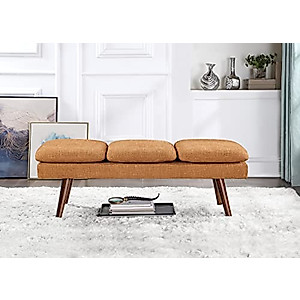 OSP Home Furnishings Amanda Mid-Century Modern Upholstered Bench with Solid Wood Tapered Legs, 54-inches, Rust Orange Fabric