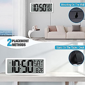 TXL Atomic Clock with Backlight, 14.2" Digital Wall Clock Large Display, Battery Operated Digital Alarm Clock with Day, Date & Temperature, Count Up Down Timer Clock for Home, Office