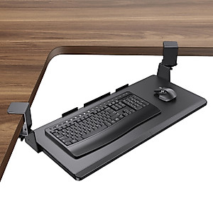 HUANUO Keyboard Tray Under Desk, Ergonomic Corner Keyboard Tray with 45° Adjustable C Clamp for L Shaped Desk, Slide Out Computer Keyboard & Mouse Tray, 27.28" W x 11.85" D, Black