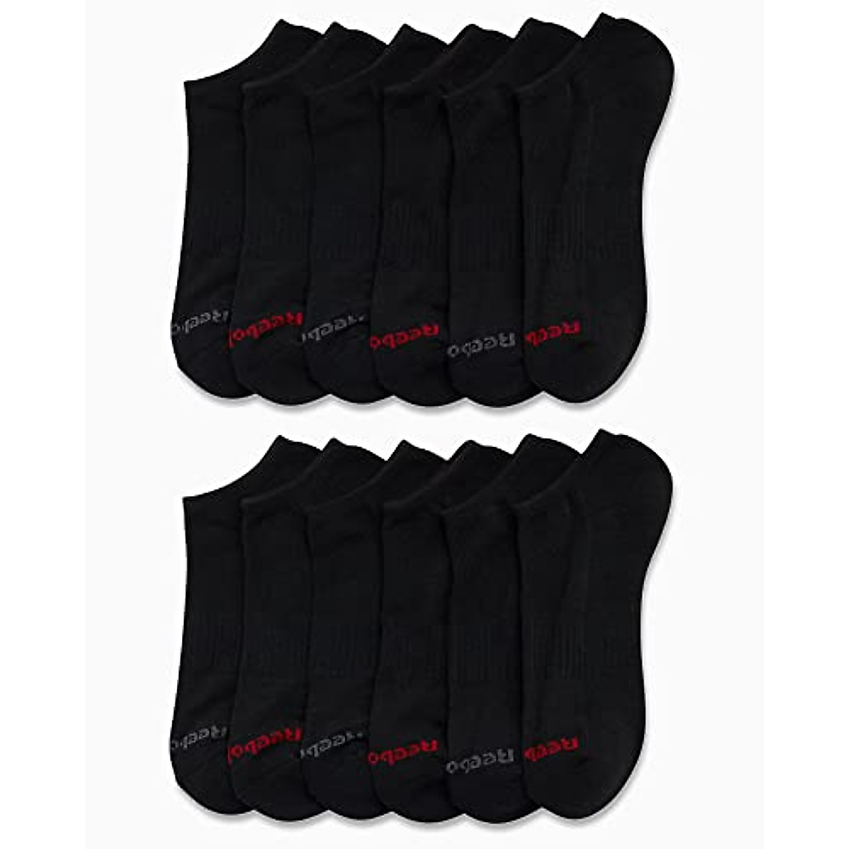 Reebok Men's Athletic No-Show Low Cut Socks with Cushion Comfort (12 Pack), Size 6-12.5, Classic Black