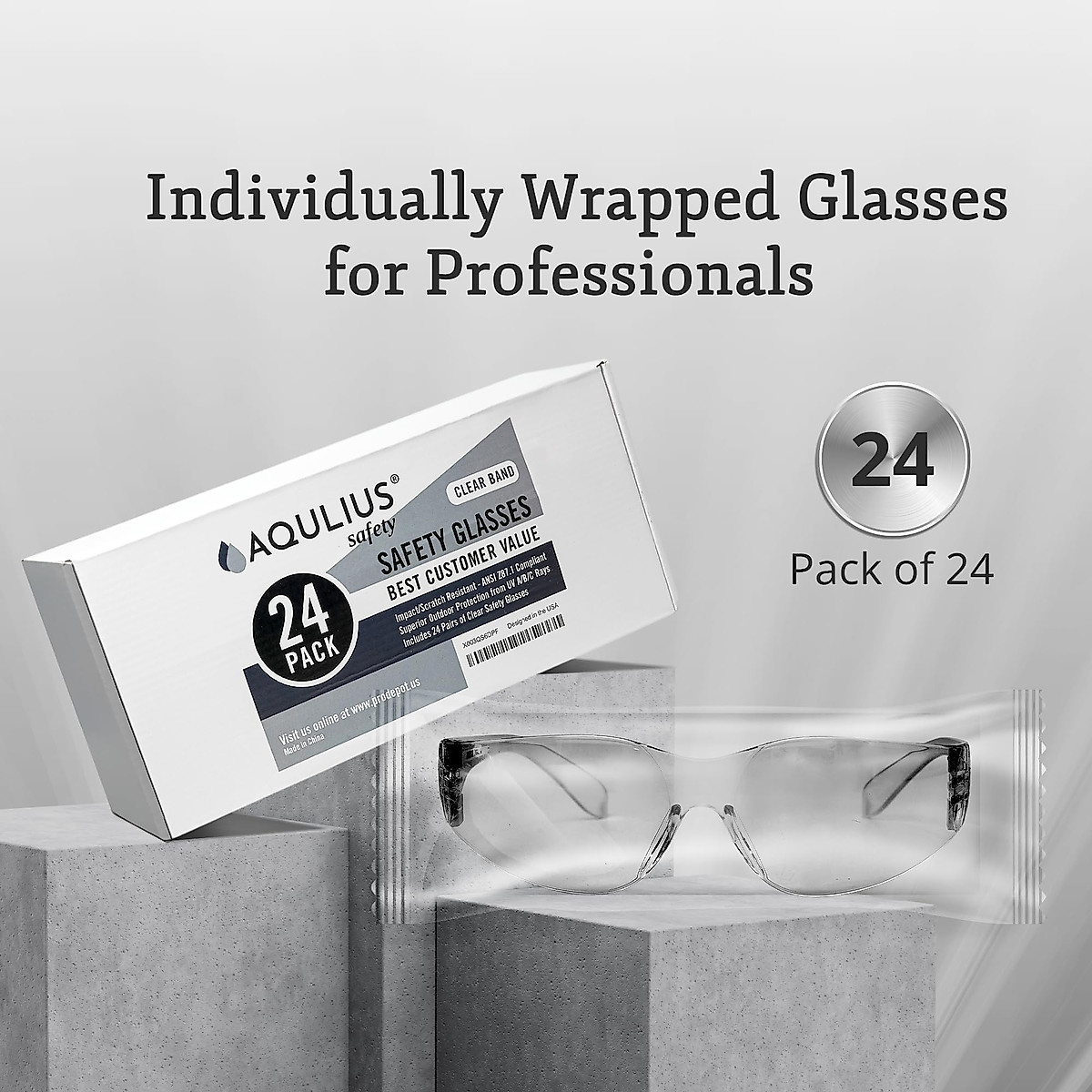 Aqulius 24 Pack of Safety Glasses (Clear Band Protective Goggles) Anti Fog Clear Glasses. Nurses, Construction, Labs, Shooting Glasses Men Women