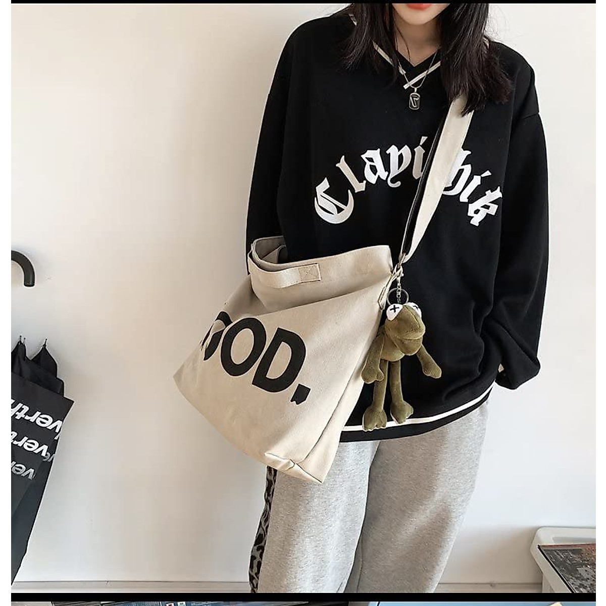 Canvas Messenger Vintage Bag Alt Emo Crossbody Bag Goth Punk Shoulder Satchels Harajuku Grunge Handbag (Apricot)