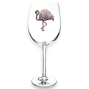 THE QUEENS' JEWELS – Flamingo Stemmed Wine Glass, 21 oz. – Eye-Catching Sparkling Jewels – Hand-Decorated Glassware – Not Painted – Dazzling and Unique