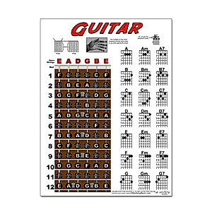 Laminated Guitar Fretboard & Chord Chart - Easy Instructional Poster for Beginner 8.5"x11" | A New Song Music