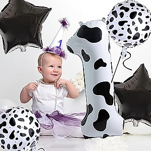 5 Cow Print Balloon Birthday Decorations Supplies,40 Inch Number Balloon 7 White Cow Print Balloons,Western Cowgirl Cowboy Theme Balloons for 7th Birthday Party,Farm Barn Decor for Kids,Baby Shower