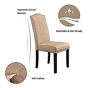 Yaheetech Dining Chairs Upholstered Parsons Chairs Kitchen Living Room Chairs with Rubber Wood Legs and Nailhead Trim, Fabric Side Chairs for Dining Room, Kitchen and Living Room, Set of 2, Khaki