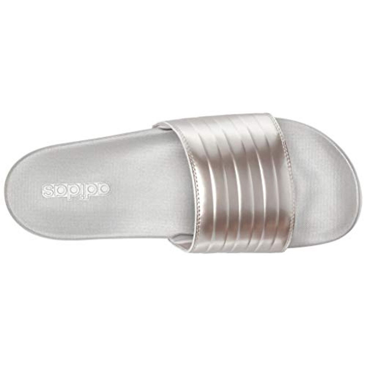 adidas Women's Adilette Comfort Slides Sandal, Champagne Metallic/Champagne Metallic/Crystal White, 11