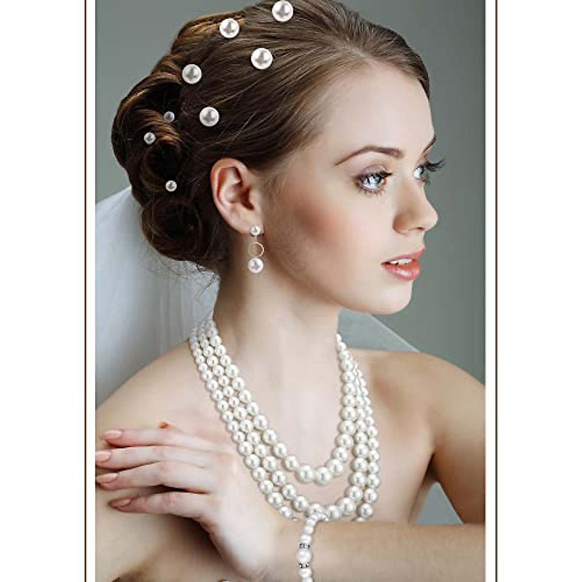 8 Pcs Pearl Necklace Earrings Set for Women, Includes Simulated Pearl Bracelet Faux Pearl Necklace Dangle Earrings (Bright Style)