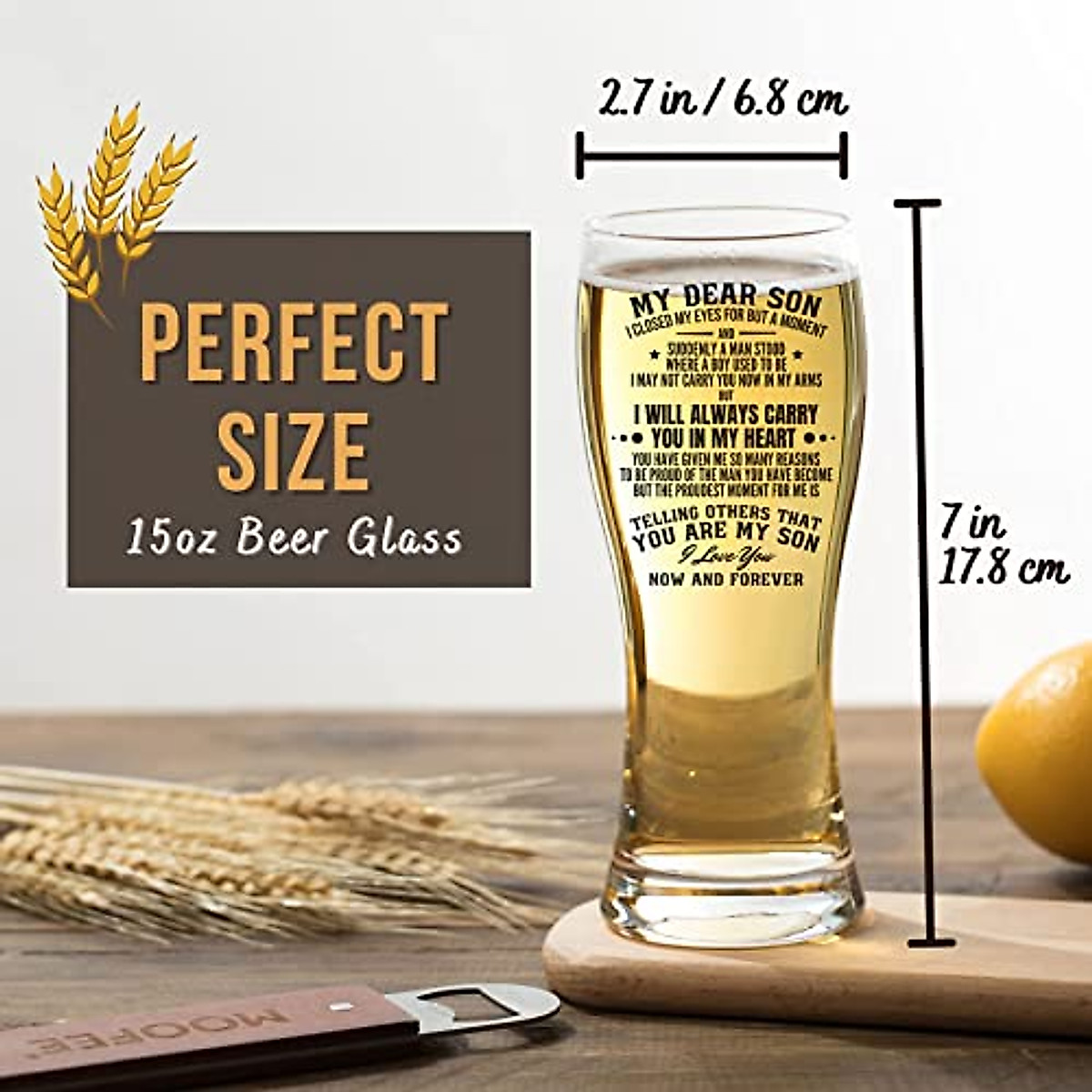 Onebttl Son Gifts, Beer Glass Mug for Son, Birthday Graduation Love Care Adulthood, from Dad Father Mom Mother Friends, 15oz/440ml - My Dear Son