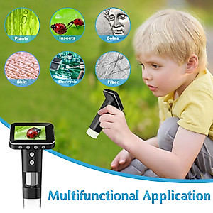 Kuaguozhe Handheld Digital Microscope with 900x Magnification, 2.4" LCD Screen, LED Light, Black Glass Body, USB Cable, 32GB SD Card and Sample Slides