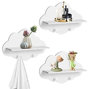 Tideme 3 PCS Wavy Cloud Wall Shelves, Cute Cloud Shelves Stands, Cute Simple Style Wall Shelf, Kawaii Room Wall Decor Wall Shelf Book Shelves for Wall Embellishment