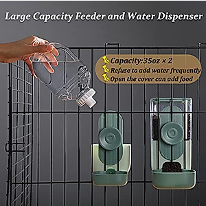 Kenond 35oz Hanging Automatic Pet Food Water Dispenser, Auto Gravity Pet Feeder and Waterer Set, Cage Cat Food Bowl Dog Feeding Station for Puppy and Kitten Rabbit Chinchilla Hedgehog Ferret (Green)